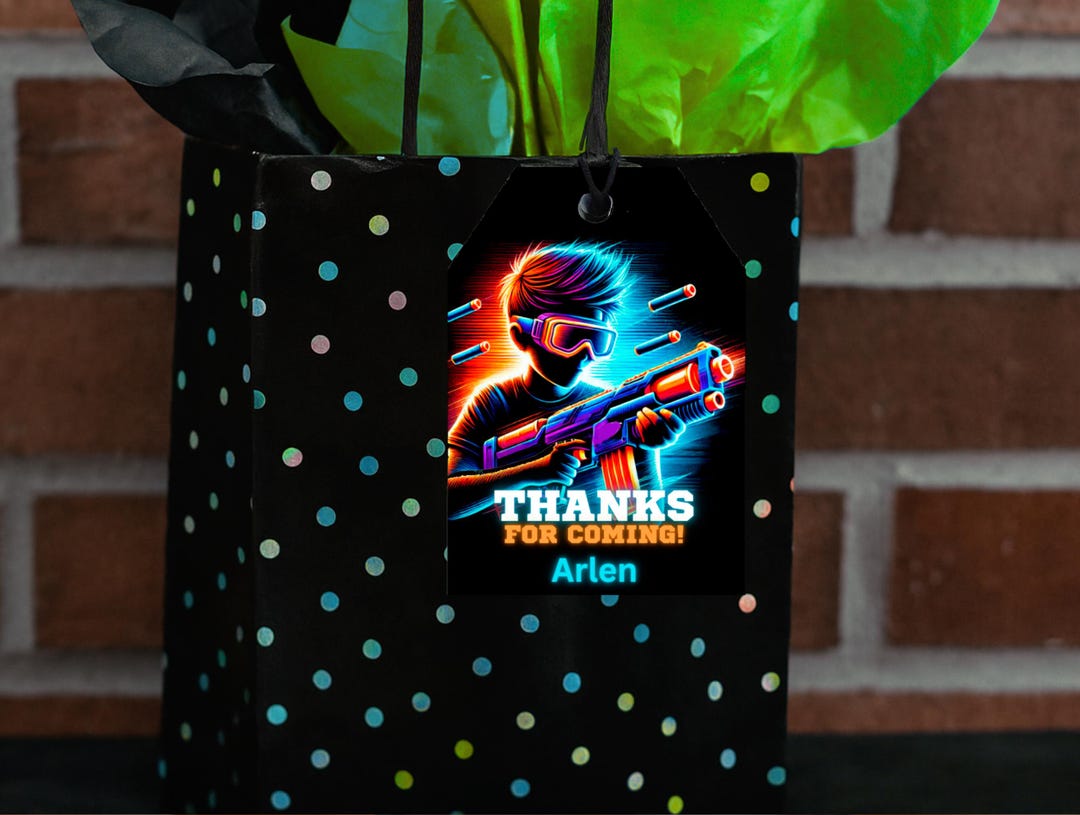 Dart Gun Birthday Party Thank You Tags – Editable Name in Canva ...