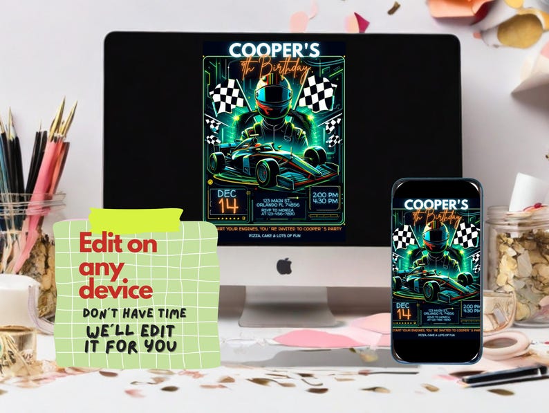 Race Car Birthday Invitation Template, Editable Racing Party Invite ...