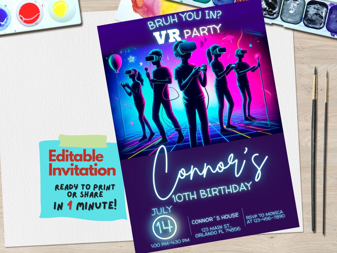 Virtual Reality Birthday Invitation | VR Party Invite | Gamer Theme ...