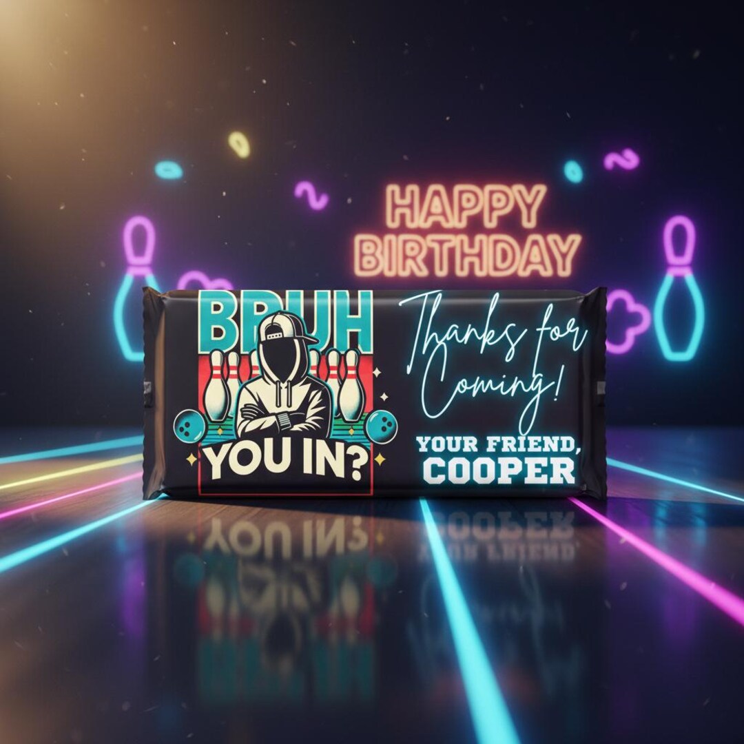 Bowling Chocolate Bar Wrapper | Editable Birthday Chocolate Label ...