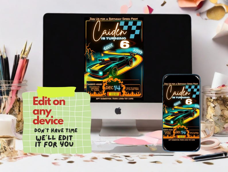 Toy Car Birthday Invitation Template Editable Die-cast Style Race Car ...