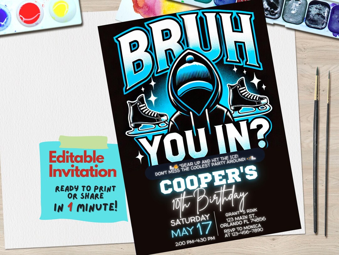 Boy Ice Skating Birthday Invitation - Editable Canva Template With ...