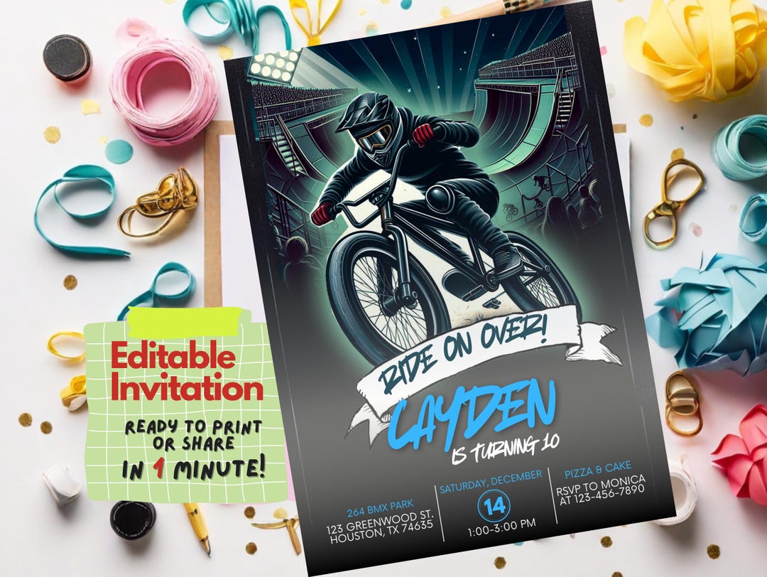 BMX Birthday Invitation, Editable Canva Template, Boys BMX Party Invite ...