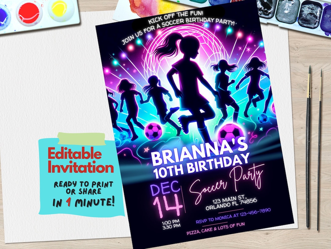 Soccer Birthday Invitation for Girls | Custom Sports Party Invite ...