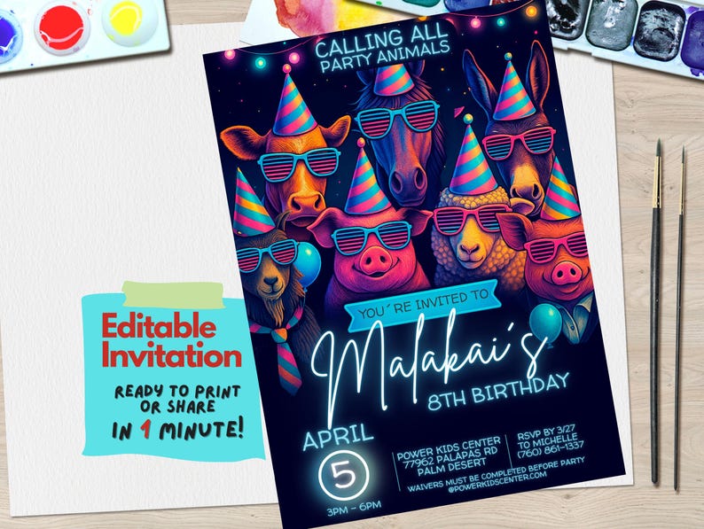 Party Animals Farm Birthday Invitation | Editable Canva Template ...