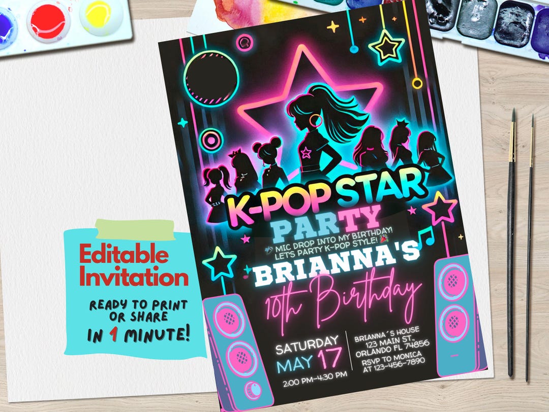 Editable K-pop Birthday Invitation | K-pop Party Invite for Teens and ...