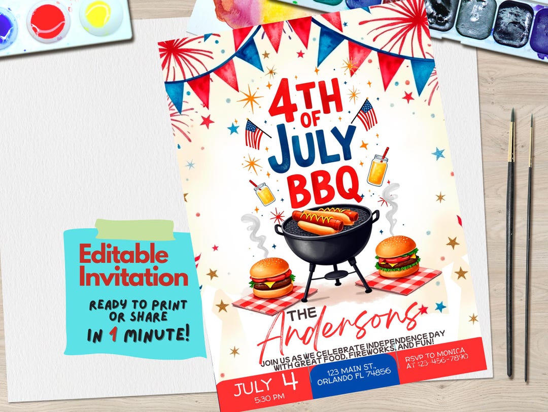4th of July BBQ Invitation | Editable Canva Template | Independence Day ...