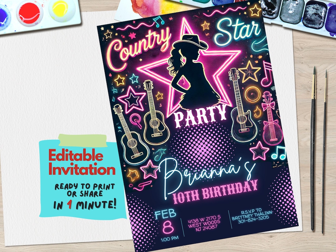 Country Star Birthday Invitation, Western Party Editable Canva Template ...