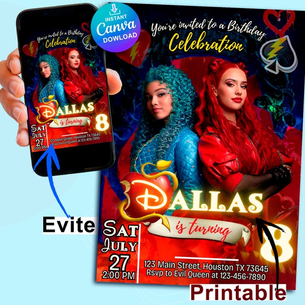 Descendants Red Party Invitation - Etsy