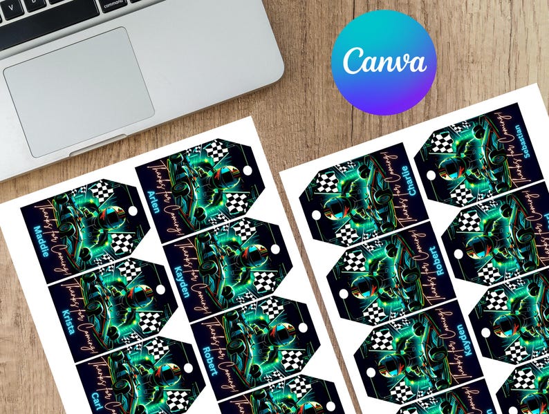 Racing Car Birthday Thank You Tags – Editable Name in Canva – Formula 1 ...