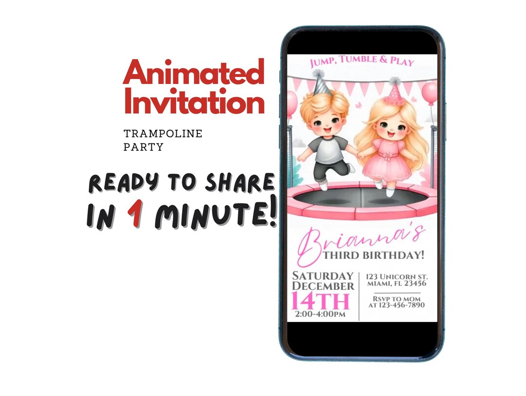Trampoline Birthday Animated Invitation | Editable Canva Template - Etsy