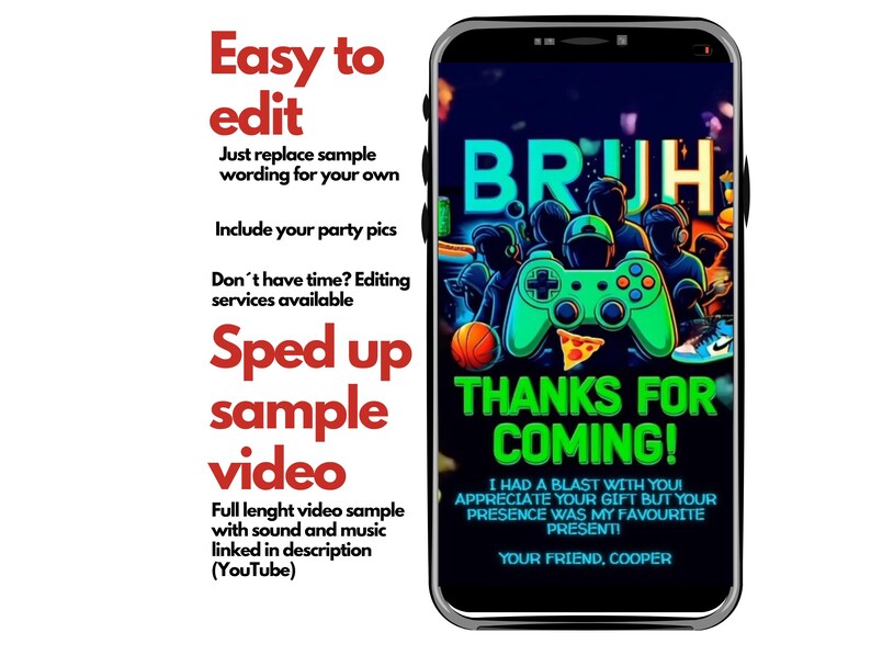Animated Gamer Thank You Card Editable in Canva With Photo Upload ...