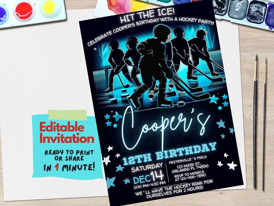 Customizable Hockey Birthday Invitation Template | Ice Hockey Party ...