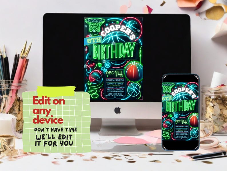 Basketball Birthday Party Invitation | Editable Basketball Template ...