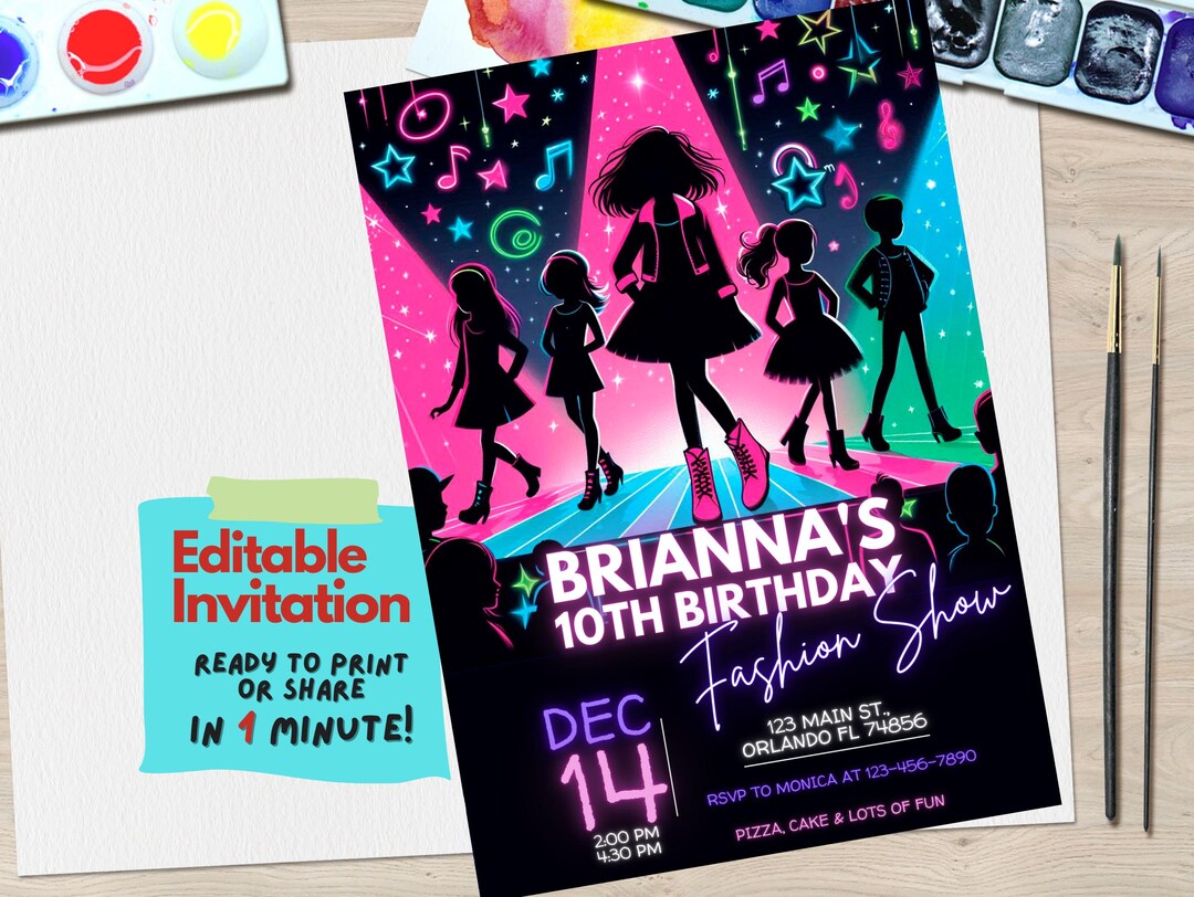 Fashion Show Birthday Party Invitation - Personalized Digital Printable ...