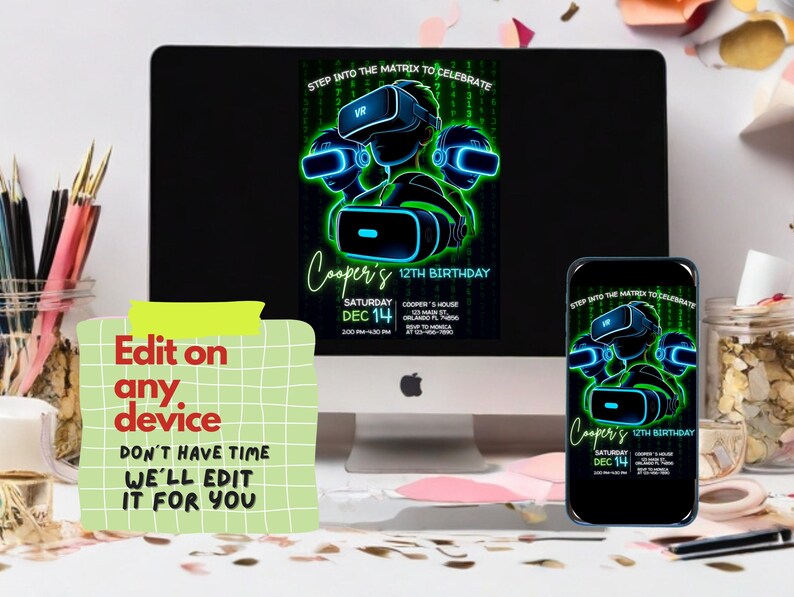 VR Birthday Party Invitation | Editable Canva Template | Virtual ...