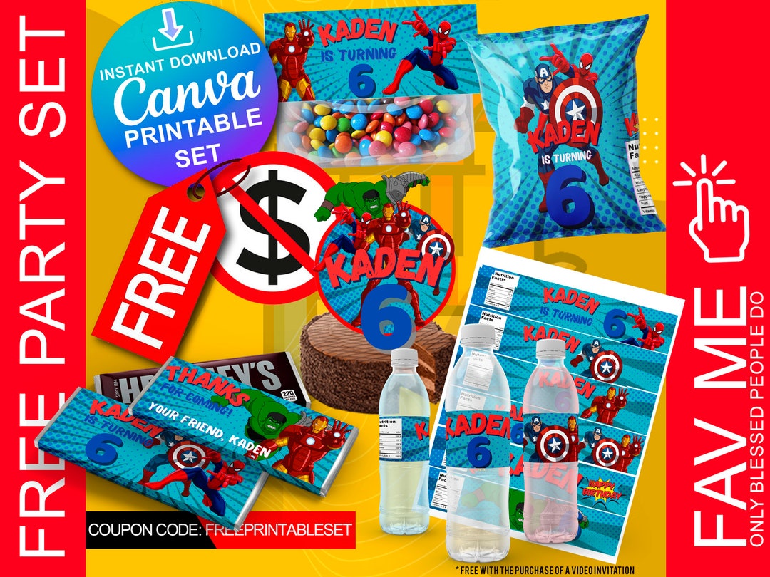 Avengers Printable Set, Editable in Canva, Personalizable Package to ...