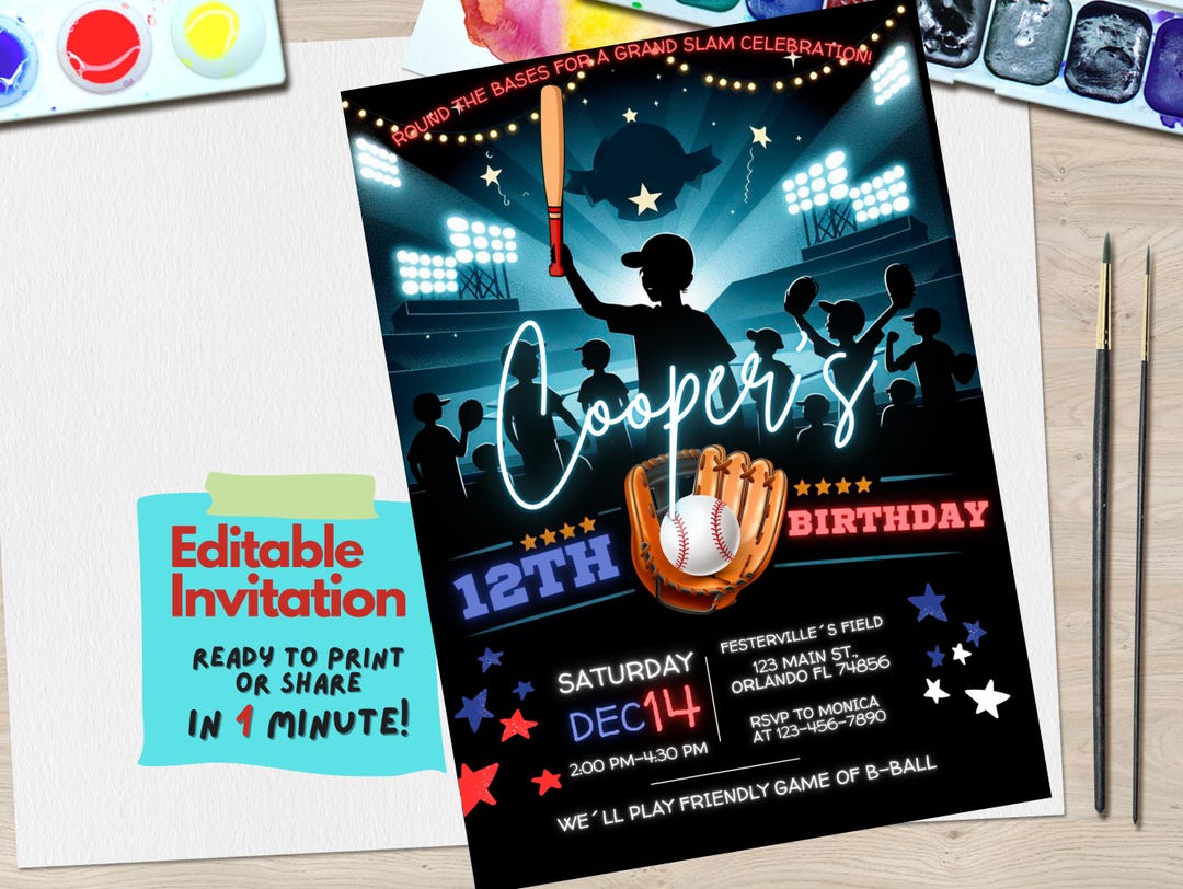 Baseball Birthday Invitation Editable Template | All-star Sports Party ...