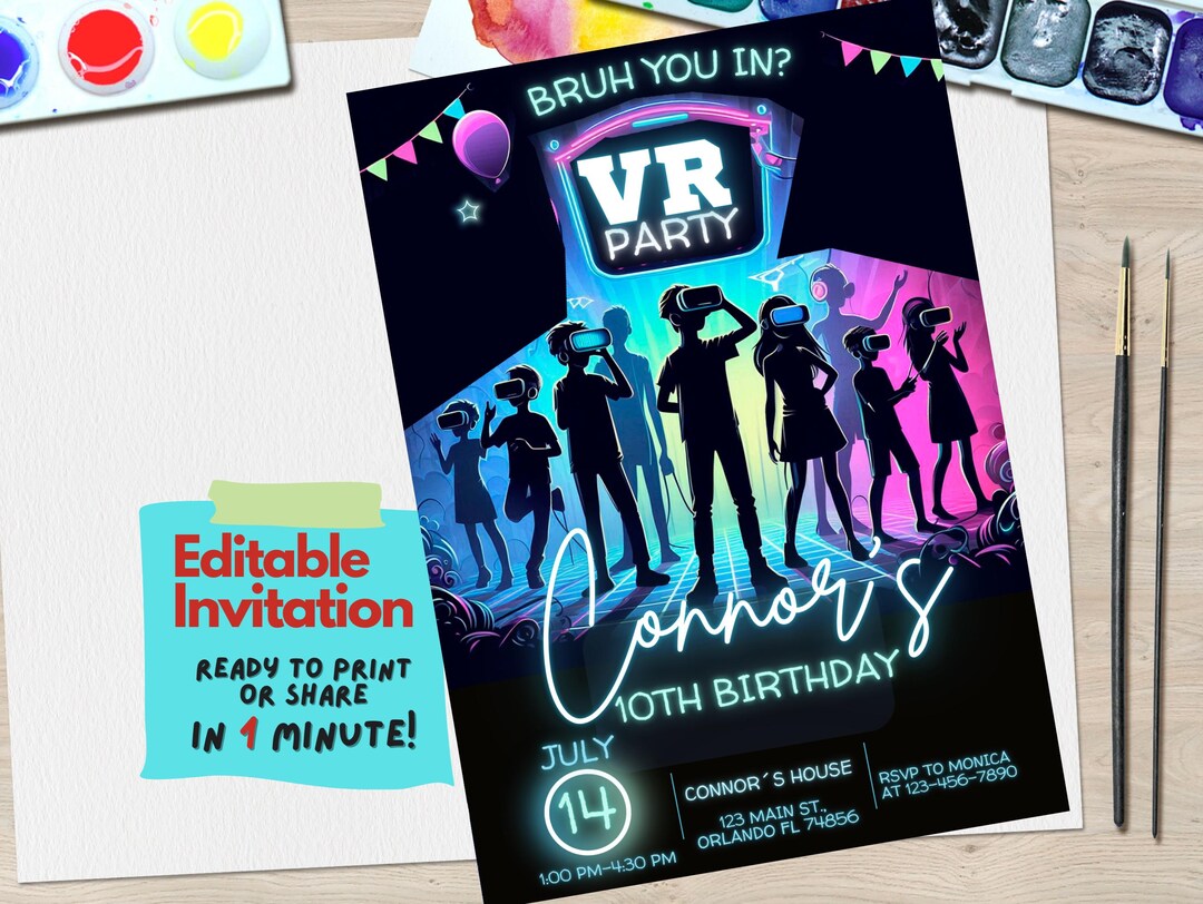 VR Birthday Invitation | Virtual Reality Party Invite | Gaming Theme ...