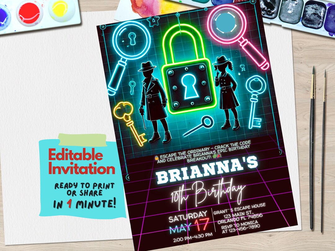Escape Room Birthday Invitation | Editable Canva Template | Mystery ...
