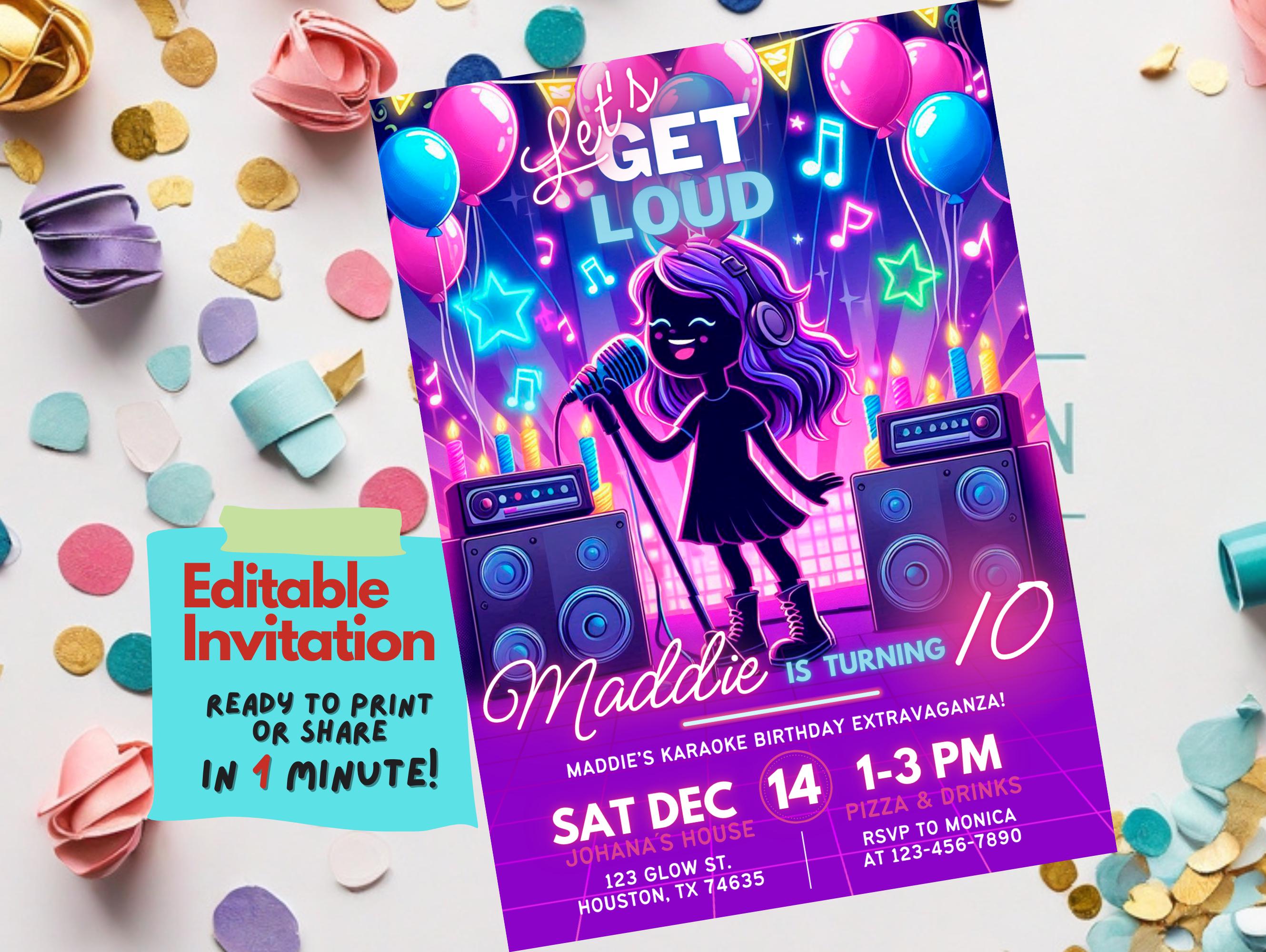 Karaoke Birthday Invitation Editable in Canva, Singing Party Invite ...