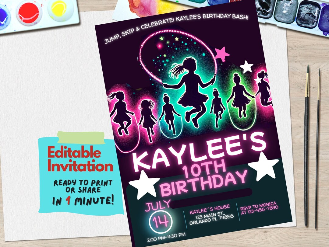 Skipping Fun Birthday Invitation Template - Customizable Jump Rope ...