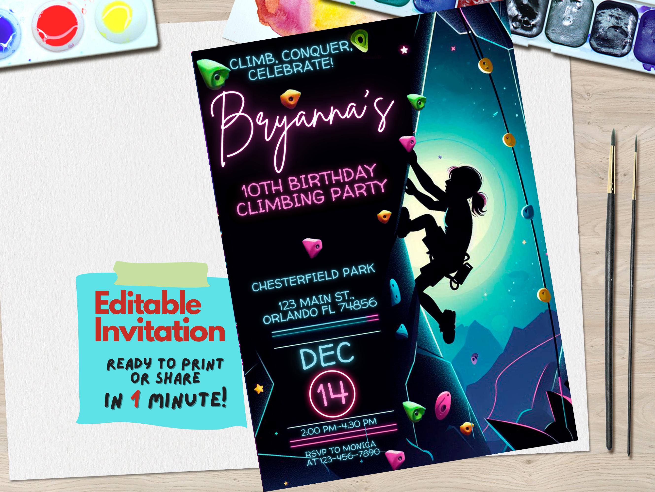 Climbing Birthday Party Invitation Editable Template for Kids ...