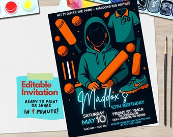 Cricket Birthday Party Invitation | Editable Canva Template | Sports ...