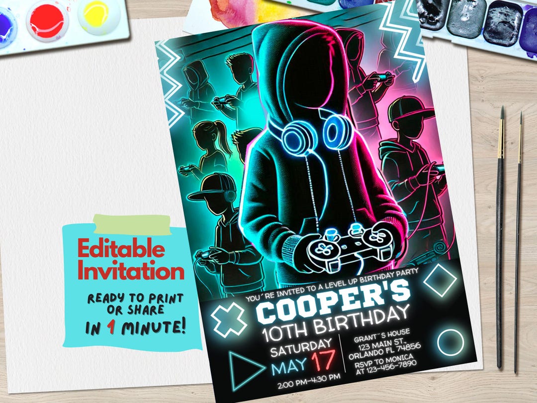 Video Game Birthday Invitation | Gamer Party Invite Editable in Canva ...