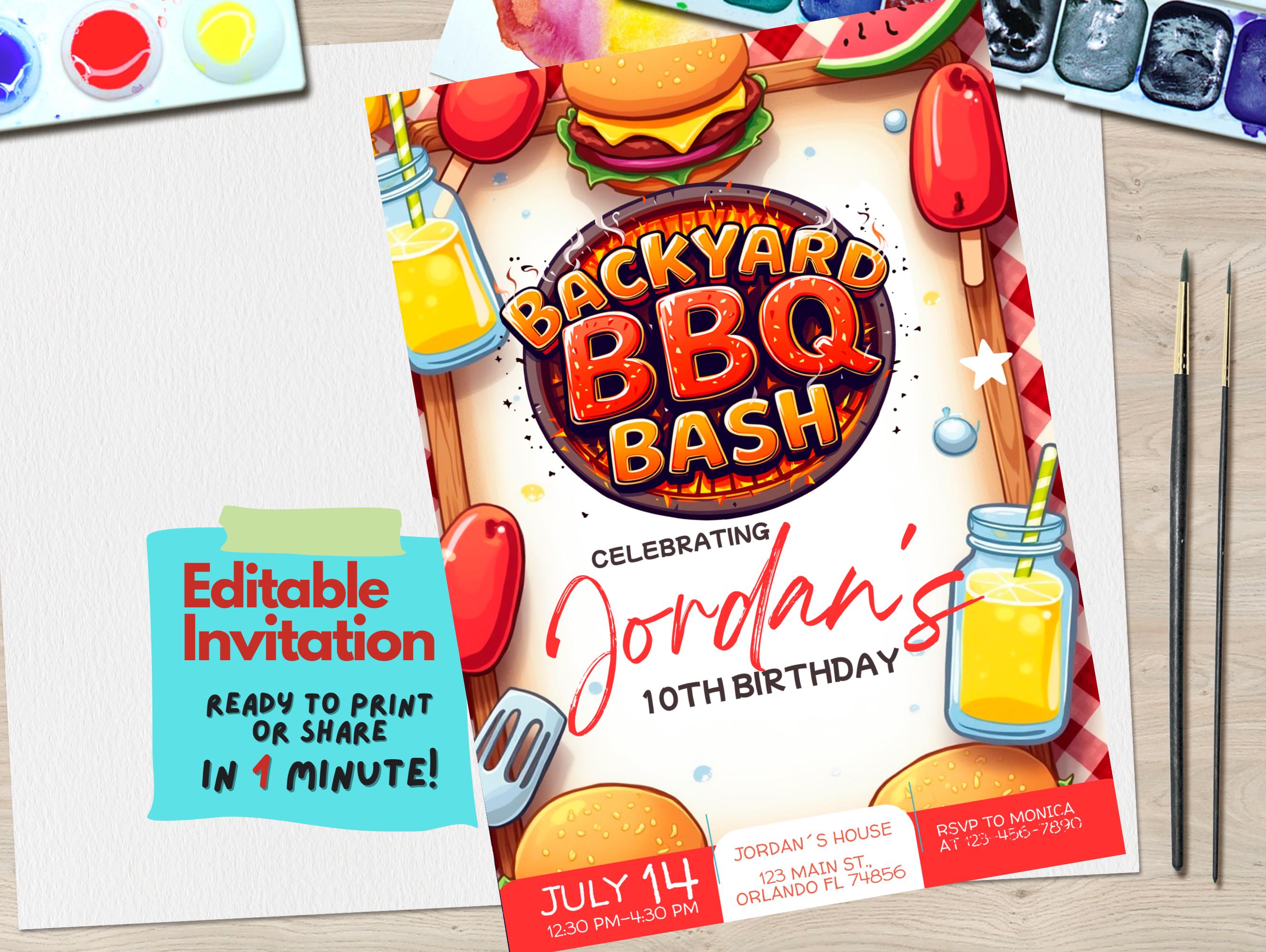 BBQ Birthday Bash Invitation | Backyard Cookout & Grill Party Invite ...