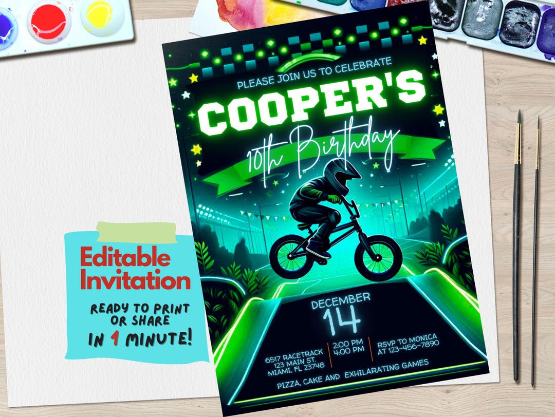BMX Bike Birthday Invitation Template - Editable Canva BMX Party Invite ...