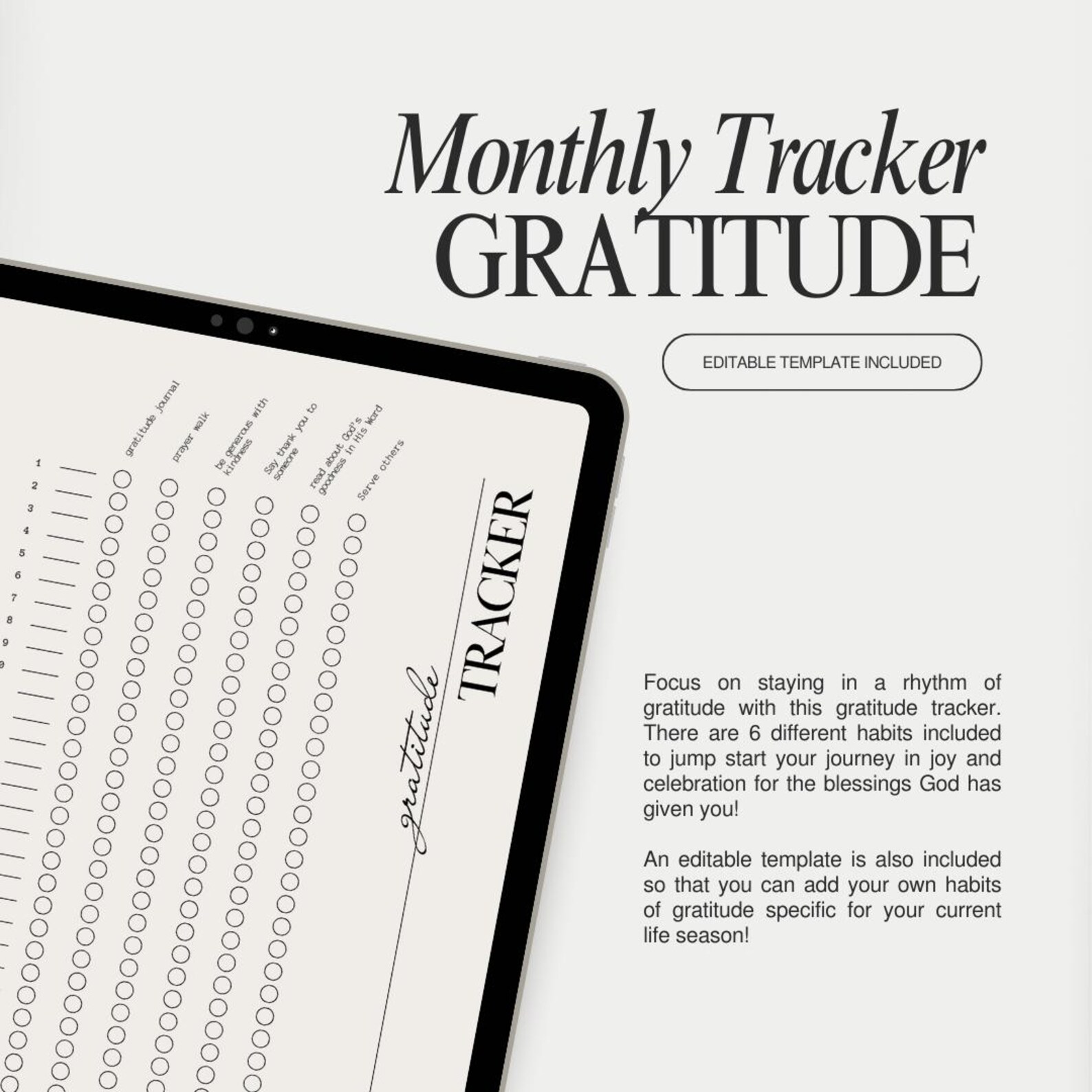 Printable Gratitude Habit Tracker: Editable Monthly Challenge (digital ...
