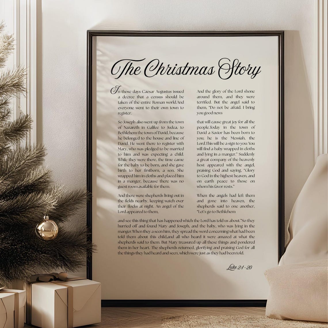 Nativity Story Scripture Wall Art Luke 2 Bible Verse Print Christian ...