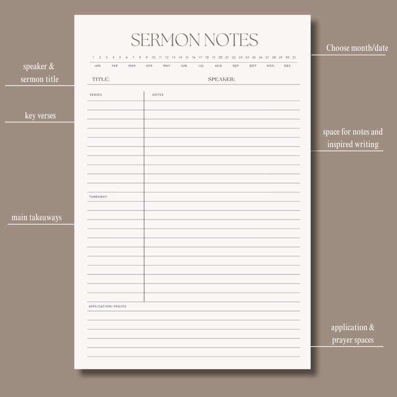 Digital Minimal Sermon Notes, Planner Template, Bible Study Church ...