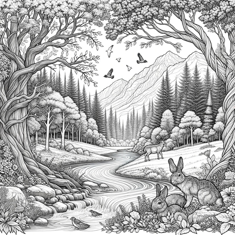 Printable Nature and Wildlife Coloring Pages for Adults - Relaxing and ...
