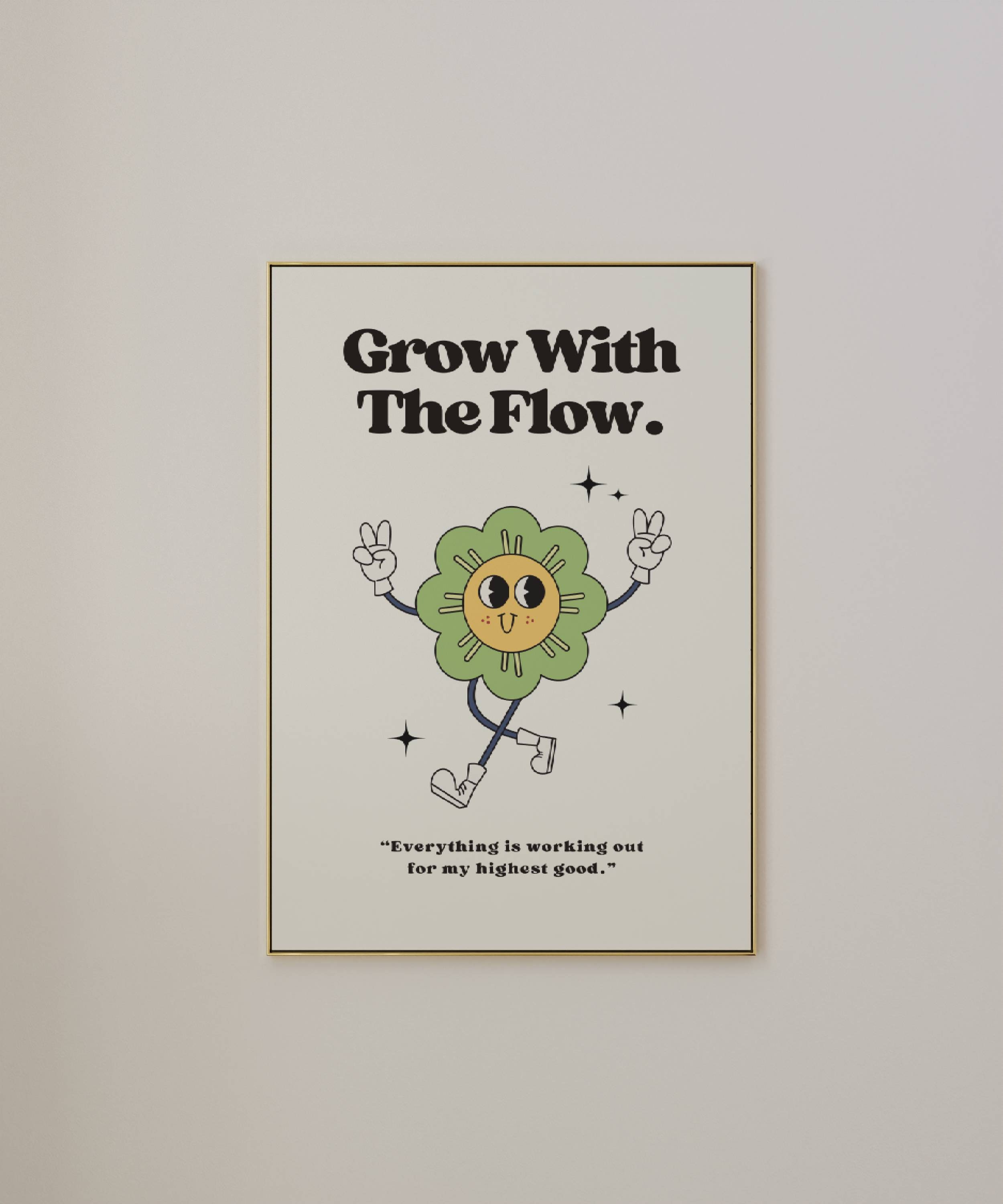 Affirmation Wall Art Grow With the Flow Poster, Vintage Flower Digital ...
