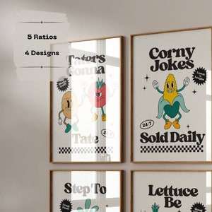 Retro Vegetable Pun Poster Set of 4 | Downloadable Retro Wall Art ...