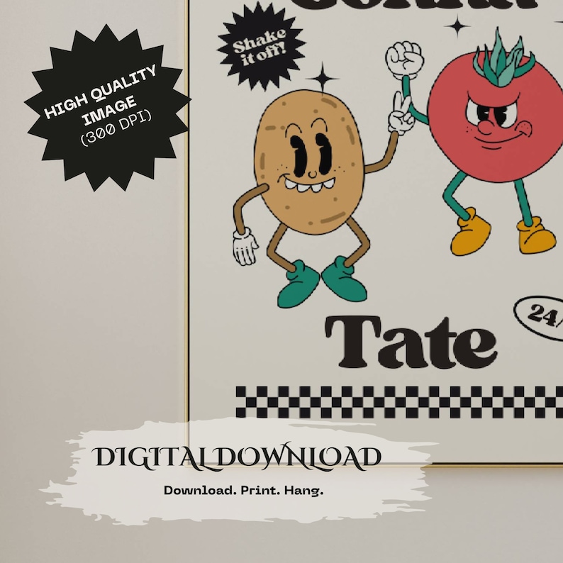 Vintage Kitchen Quote Poster Taters Gonna Tate Print, Digital Food ...