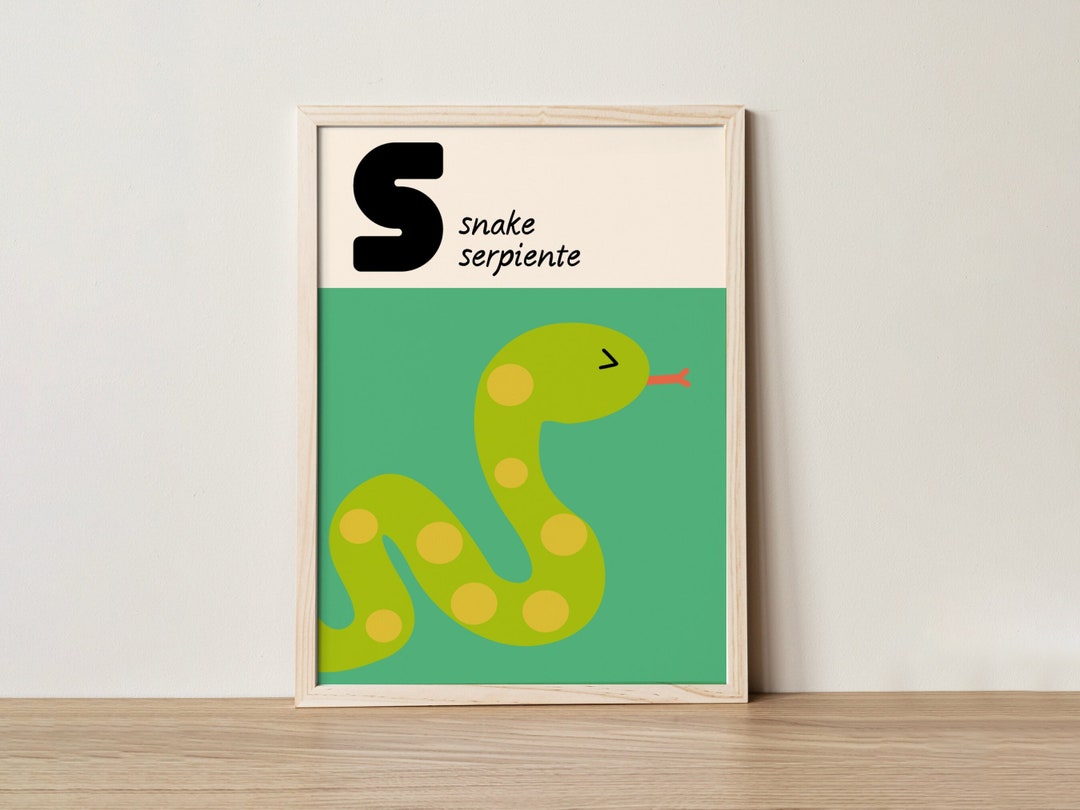 Letter Poster for Kids Letter S Bilingual Spanish, English Serpiente ...