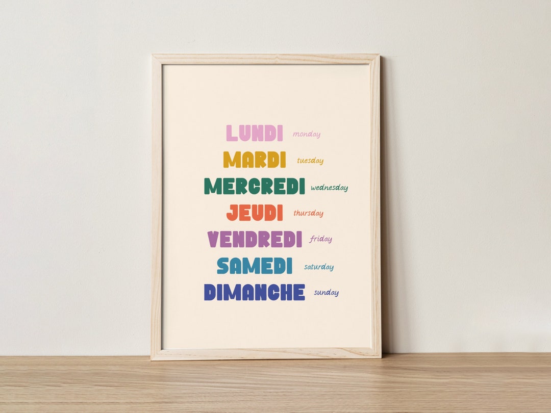 Days of the Week Bilingual Poster for Kids French, English Nursery Wall ...