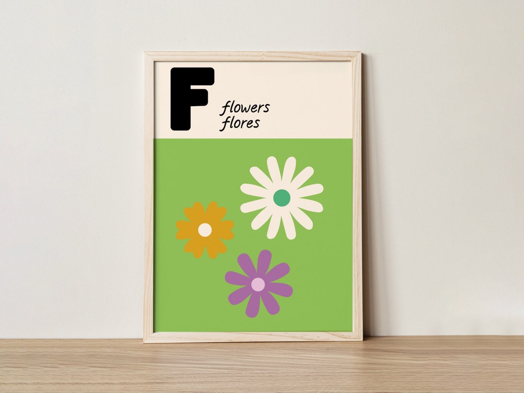 Letter Poster for Kids Letter F Bilingual Spanish, English Flores ...