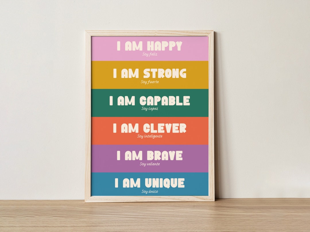 Bilingual Affirmation Poster for Kids English, Spanish Nursery ...
