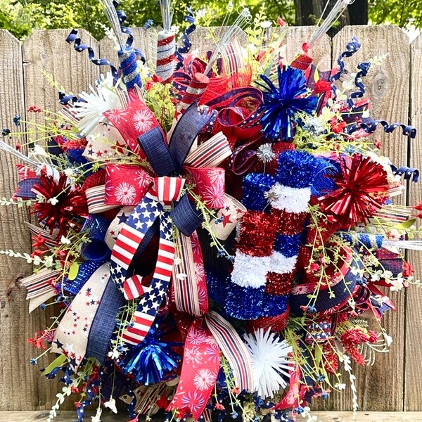 4th of July Deco Mesh Wreaths - Etsy