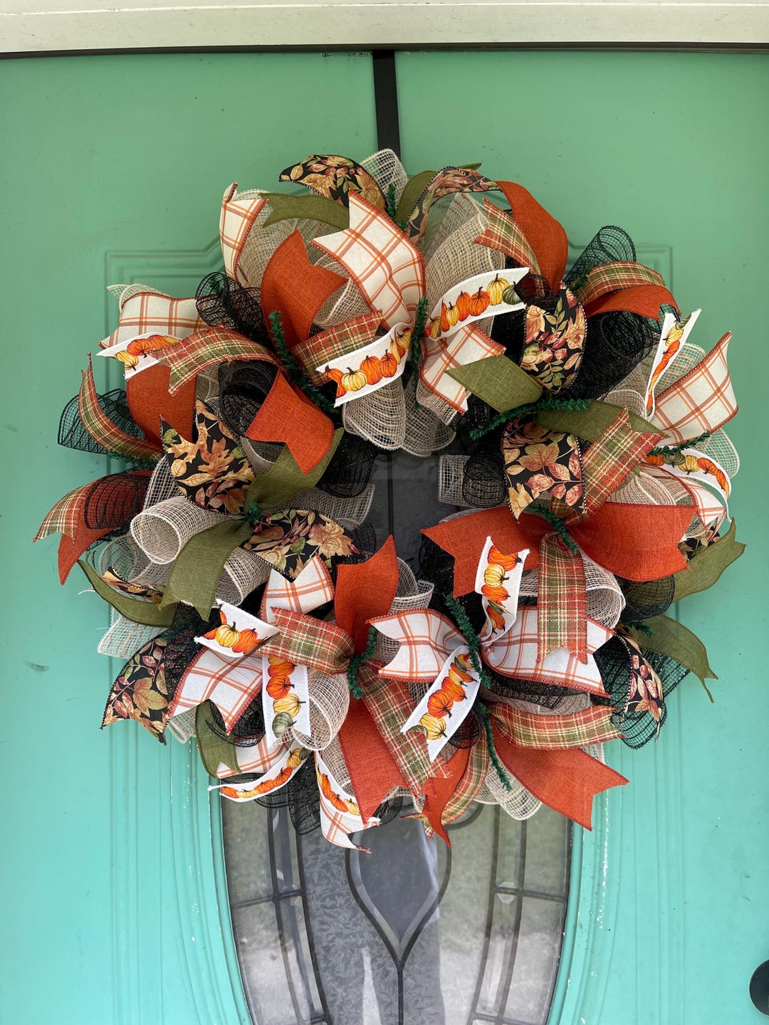 Fall or Thanksgiving Deco Mesh Ribbon Wreath - Etsy