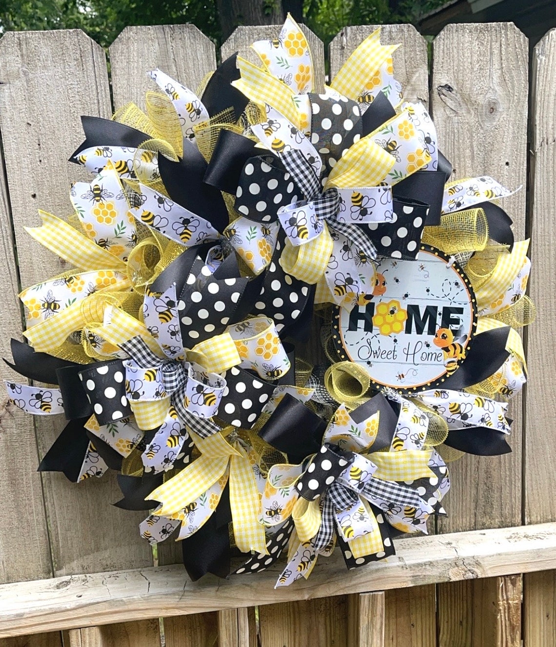 Bumblebee Deco Mesh and Ribbon Wreath - Etsy