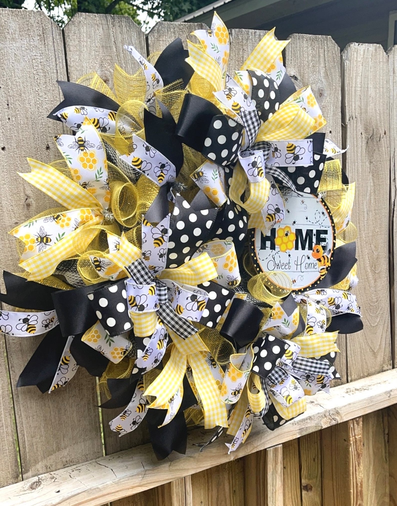 Bumblebee Deco Mesh and Ribbon Wreath - Etsy