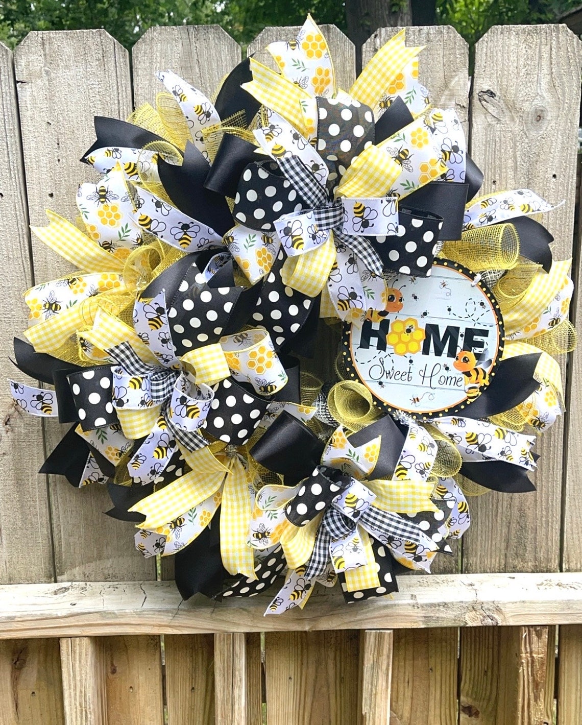 Bumblebee Deco Mesh and Ribbon Wreath - Etsy