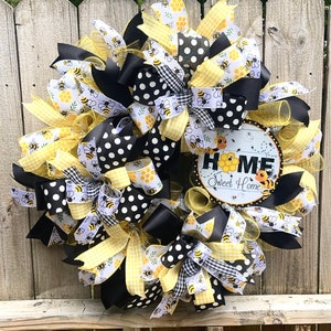 Bumblebee Deco Mesh and Ribbon Wreath - Etsy