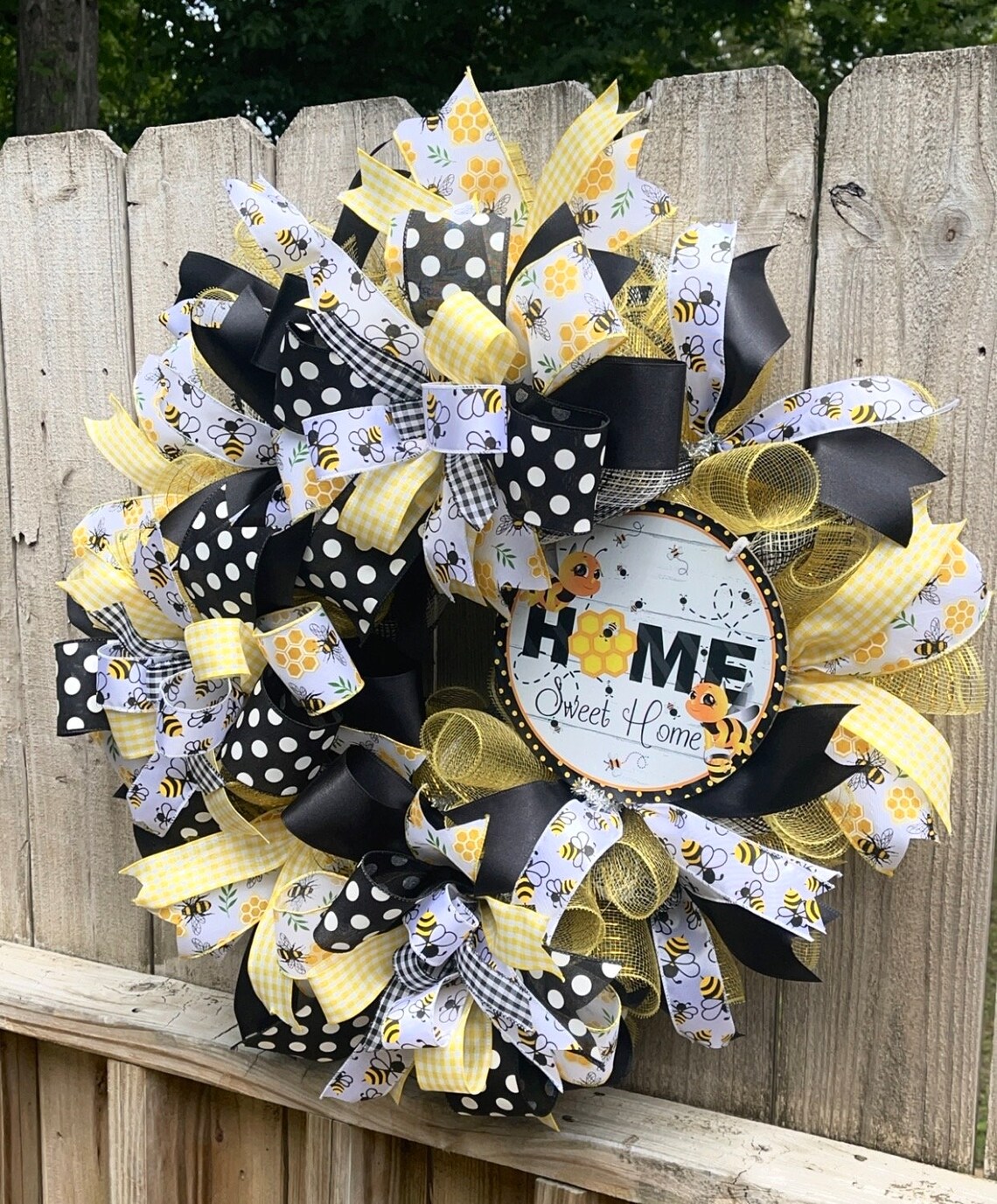 Bumblebee Deco Mesh and Ribbon Wreath - Etsy