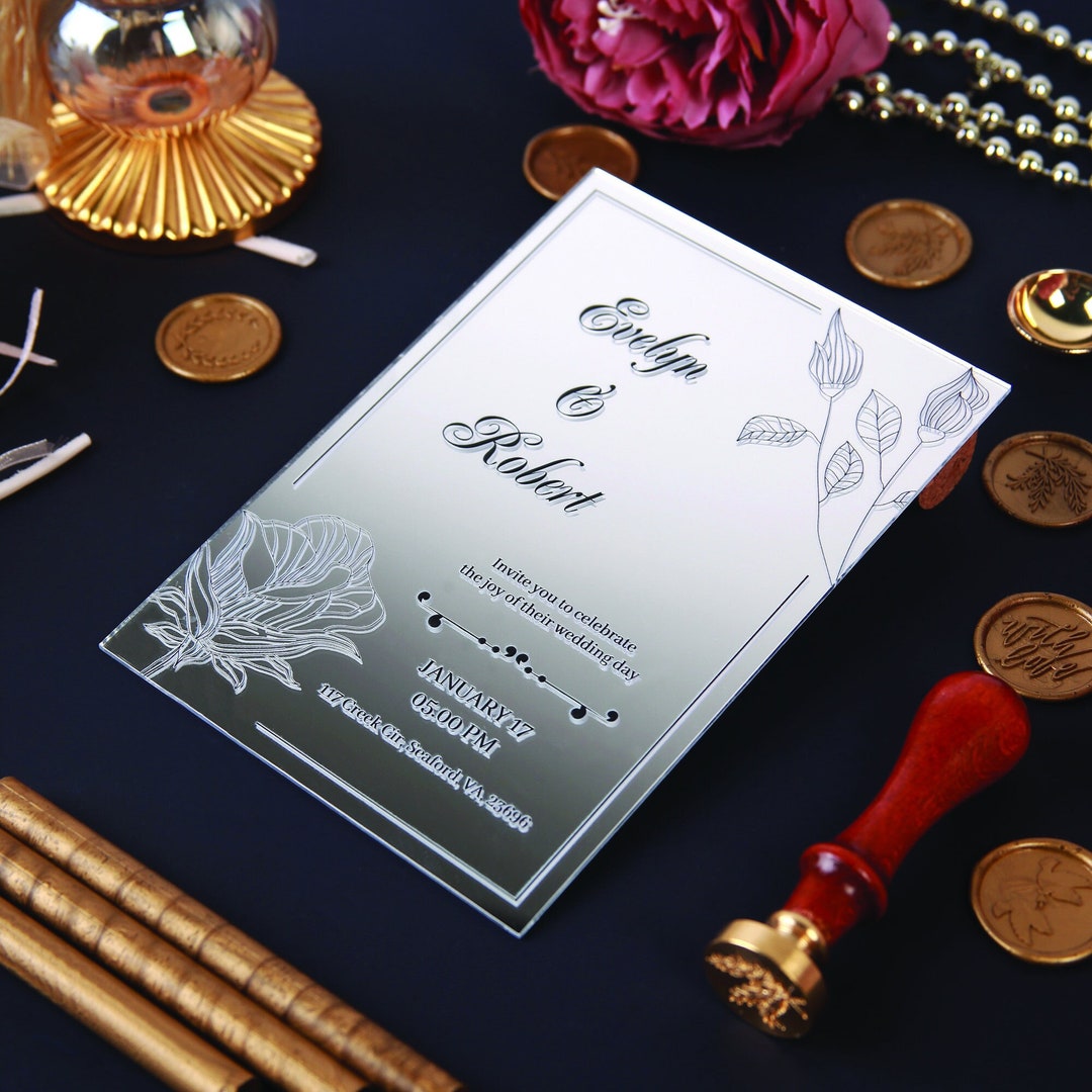 Mirror Acrylic Wedding Invitation, Personalized Wedding Card, Baby ...